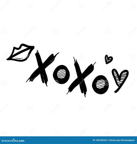 Handwritten Grunge Brush Lettering XOXO With Love And Woman Lips