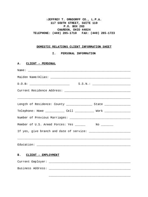 General Client Ination Sheet Jeffreytorndorff Doc Template