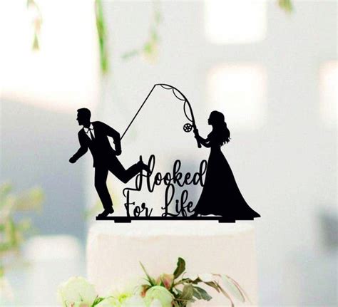 Bride Pulling Groom Wedding Cake Topper Hooked For Life Etsy
