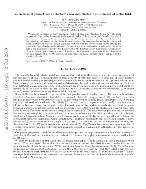 pdf cosmological simulations of the santa barbara cluster the influence of scalar fields