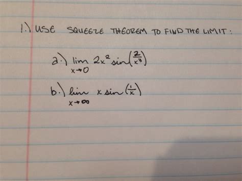 solved use squeeze theorem to find the limit lim x