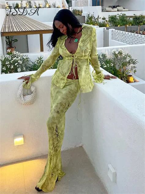 Vestido De Dos Piezas FSDA Imprimir Y2K Malla De Manga Larga Camisas