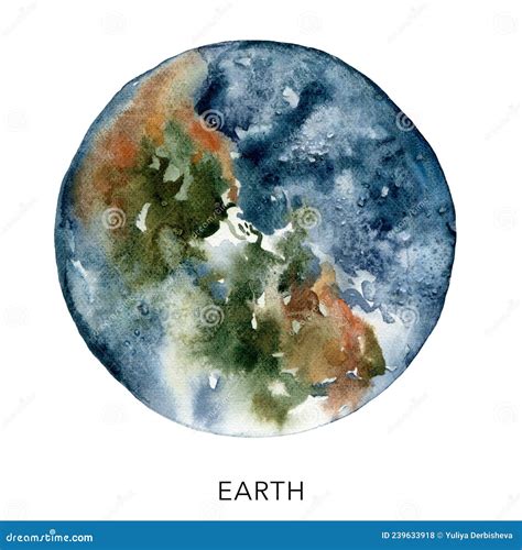 Watercolor Abstract Earth Hand Painted Blue Planet Isolated On White