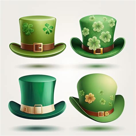 Conjunto de sombreros del día de san patricio con ilustración de trébol