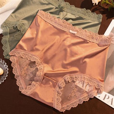 Pack Lot Women Sexy See Through Sheer Back Satin Pantie Silky Lace