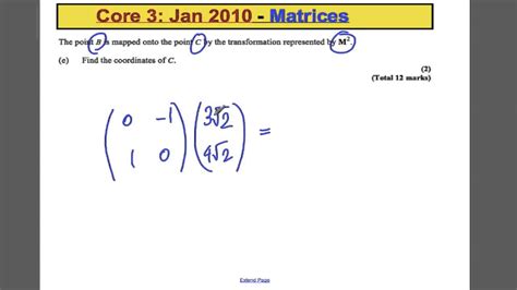a level maths edexcel fp1 matrices and transformations past paper exam solutions youtube