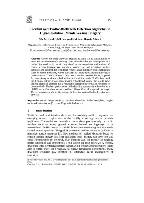 pdf incident and traffic bottleneck detection algorithm in high resolution remote sensing