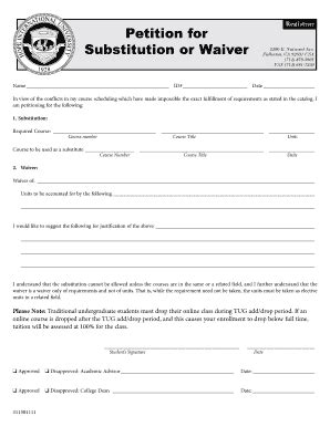 Fillable Online Hiu Registrar Petition For Substitution Or Waiver Fax