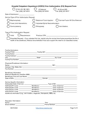 Fillable Online Hospital Outpatient Department HOPD Prior