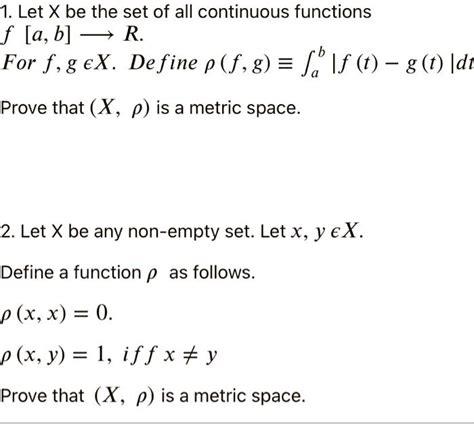 solved 1 let x be the set of all continuous functions f [a b] r for f g ex de fine p f g