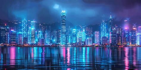 Premium Photo City Of Lights Night View Of Hong Kongs Victoria Harbor
