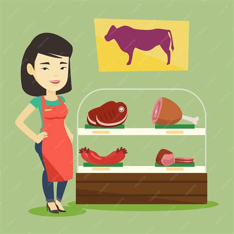 Premium Vector Butcher Offering Fresh Meat In Butchershop