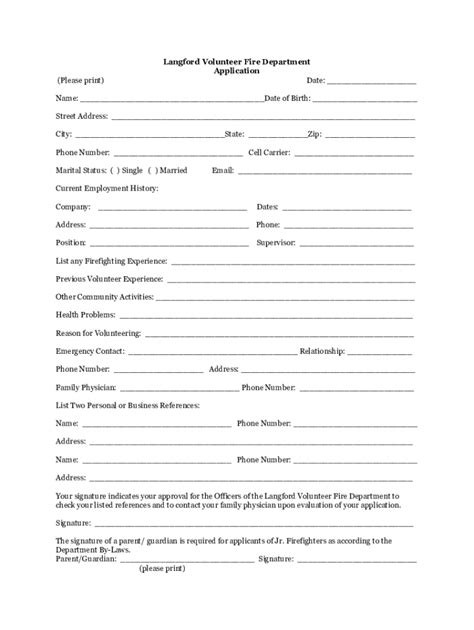 MS Langford Volunteer Fire Department Application 2016 2022 Fill And