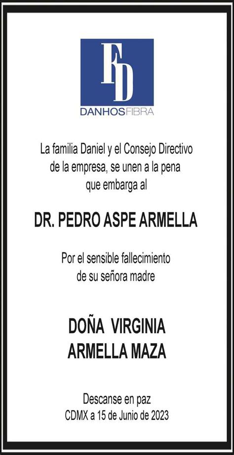 Señora Virginia Armella Maza Obituario Esquela