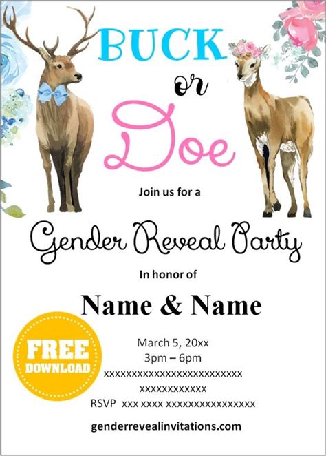 Free Printable Buck Or Doe Gender Reveal Invitations Templates Gender