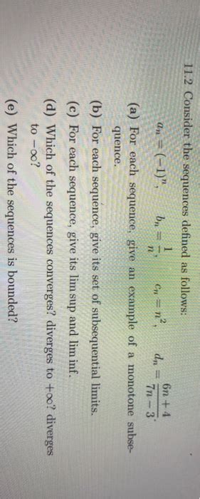 solved 11 2 consider the sequences defined as follows an