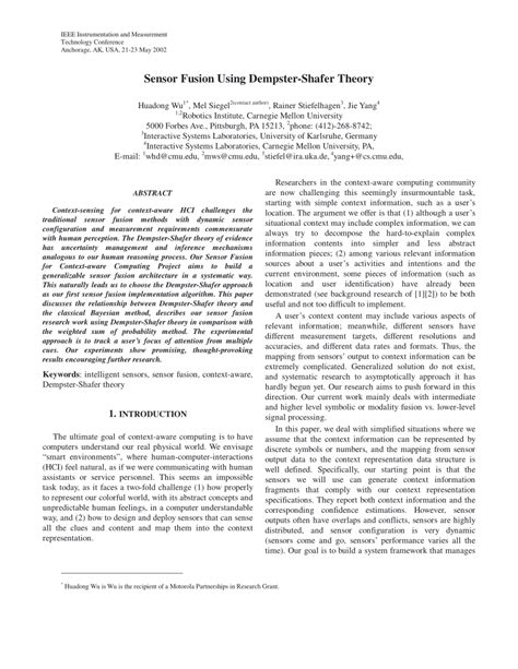 pdf sensor fusion using dempster shafer theory