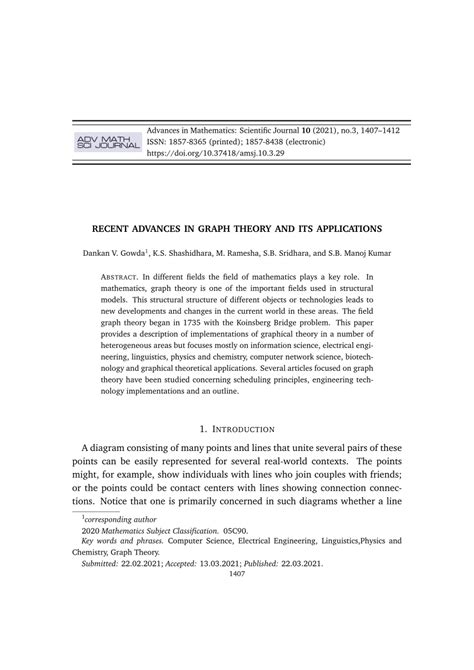 pdf recent advances in graph theory and its applications