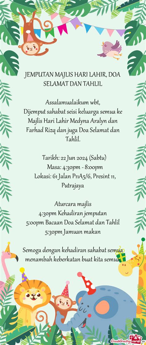 JEMPUTAN MAJLIS HARI LAHIR DOA SELAMAT DAN TAHLIL Free Cards