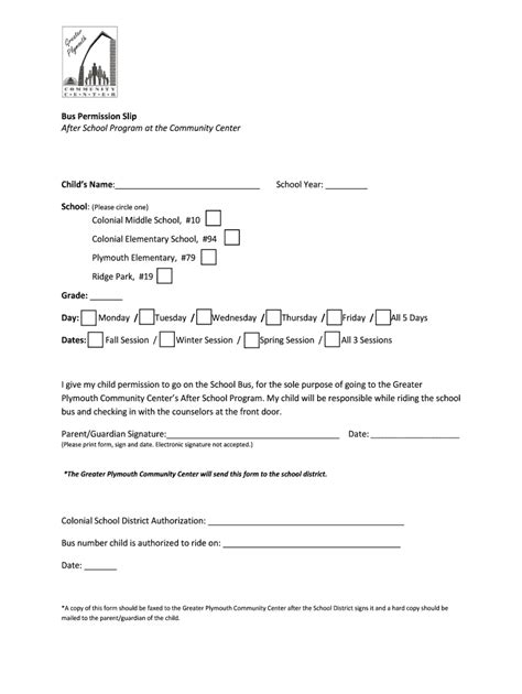 Fillable Online Bus Permission Slip After School Program At The