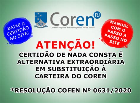 Certidão de Nada Consta substitui a carteira do Coren RJ por 180 dias