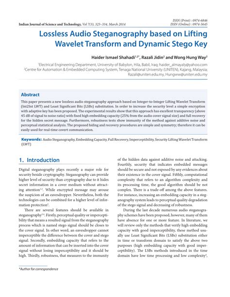 pdf lossless audio steganography based on lifting wavelet transform and dynamic stego key