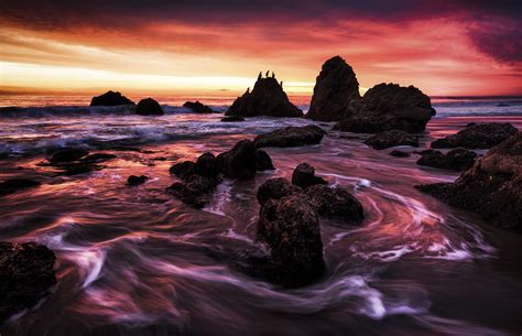 Wallpaper Sunlight Landscape Sunset Sea Rock Shore Reflection