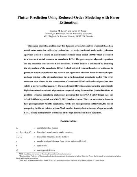 pdf flutter prediction using reduced order modeling with error estimation