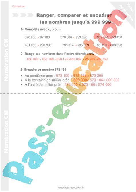 Comparer Ranger Et Encadrer Les Nombres Jusqu Cm Fiche