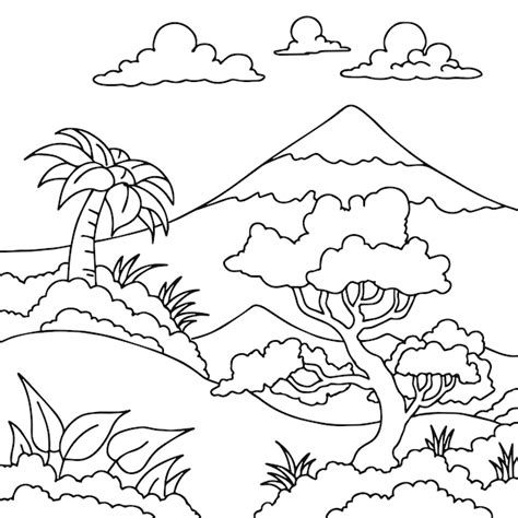 Premium Vector Hand Drawn Coloring Page Nature Landscape