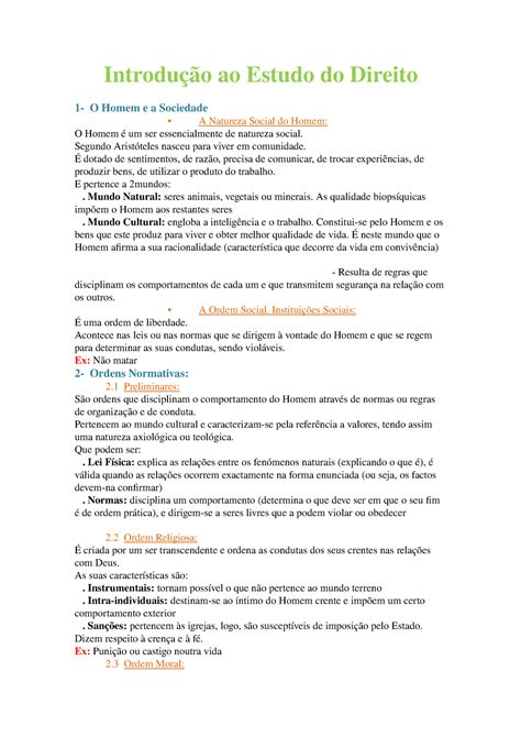 Introdução ao Estudo do Direito Resumos 1º Teste Introdução ao Est
