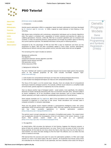 particle swarm optimization tutorial pdf genetic algorithm mathematical optimization
