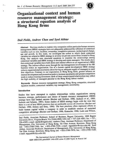 pdf organizational context and human resource management strategy a structural equation
