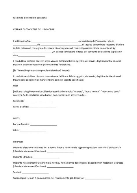 PDF Fac Simile Di Verbale Di Consegna VERBALE DI CONSEGNA Fac