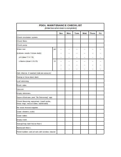 Printable Pool Maintenance Schedule Template Printable Word Searches