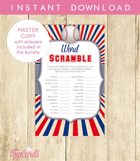 Baseball Baby Shower Word Scramble Game Printable Instant