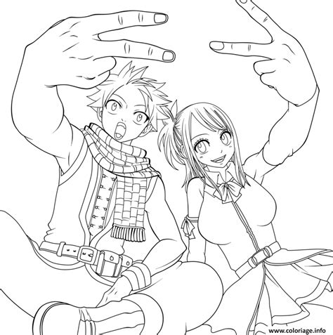 Coloriage natsu and lucy peace and love fairy tail à imprimer