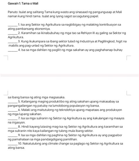 Gawain Tama O Mali Panuto Isulat Ang Studyx