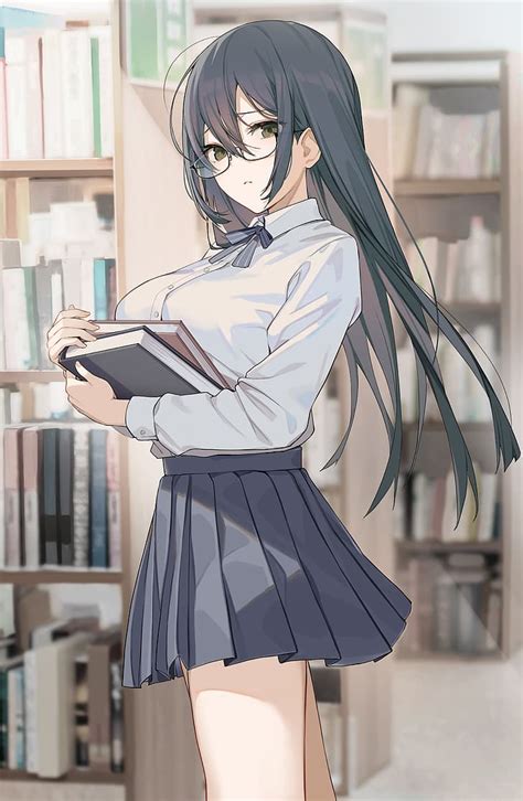 Anime kızlar Icomochi kütüphane okul üniforması HD masaüstü duvar