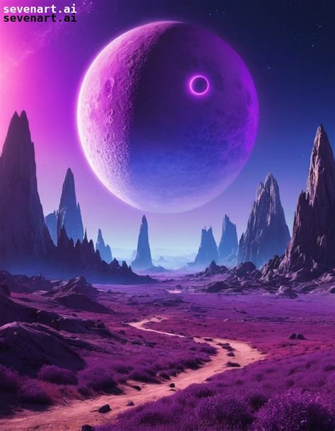 An Alien Planet With Vivid Purple Landscapes And Twin Moons Hovering In