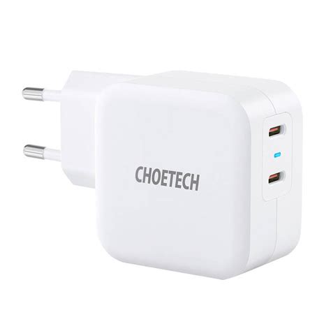 Choetech Hálózati Gyorstöltő 2xUSB C 20W 40W Fehér W