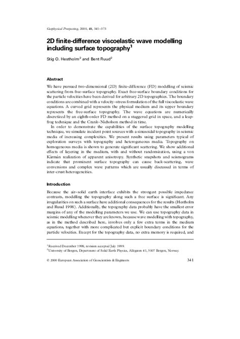 pdf 2d finite difference viscoelastic wave modelling including surface topography bent ruud
