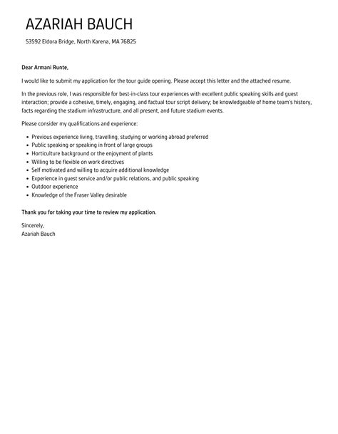 Tour Guide Cover Letter Velvet Jobs