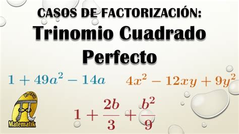 Trinomio cuadrado perfecto Casos de Factorización Parte 2 YouTube