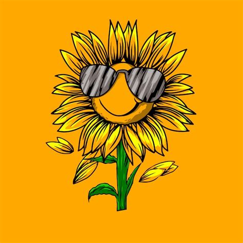 Divertida ilustración de girasol Vector Premium