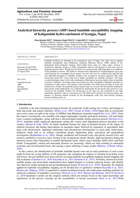 pdf analytical hierarchy process ahp based landslide susceptibility mapping of kaligandaki