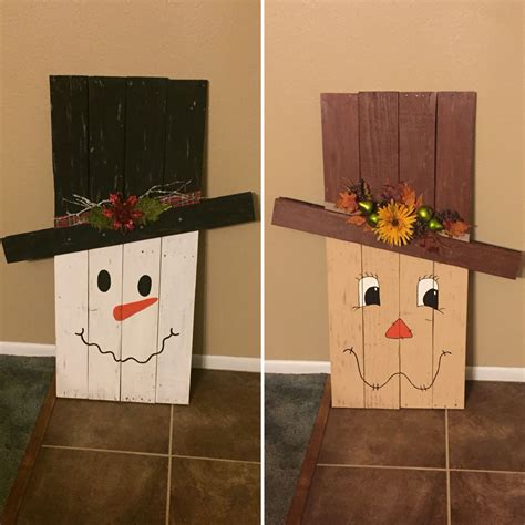 Reversible Snowman Scarecrow Made From Pallets Christmas Fall