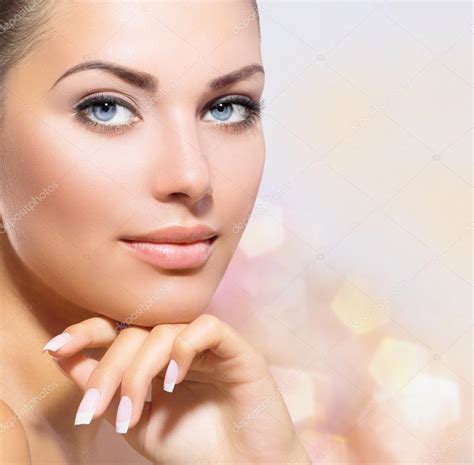 Beauty Portrait Beautiful Spa Woman Touching Her Face Stock Photo By