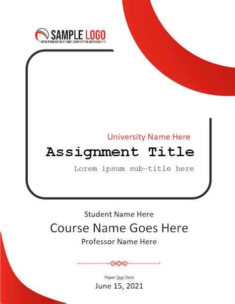 Assignment Front Page Format Examples