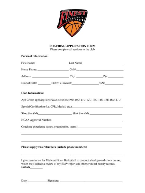 Fillable Online Coaching Application Form Fax Email Print PdfFiller